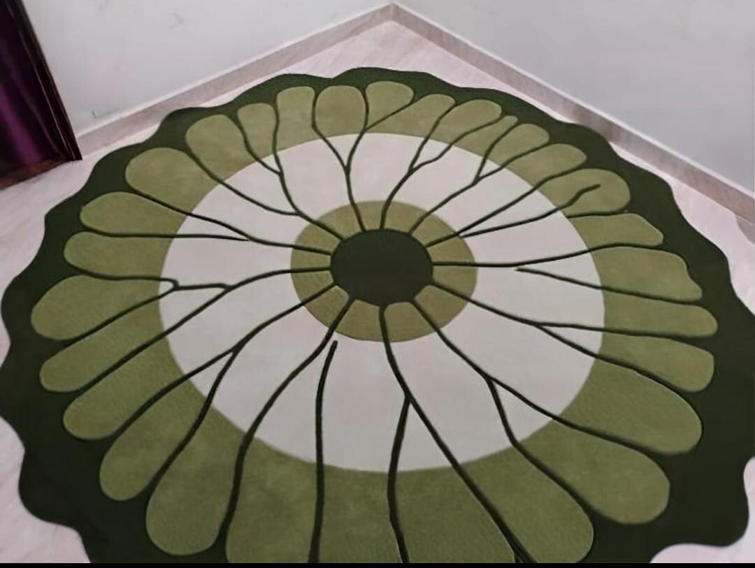 Modern Green Round Rug | Hand Tufted Floral Area Carpet | Abstract Leaf ...