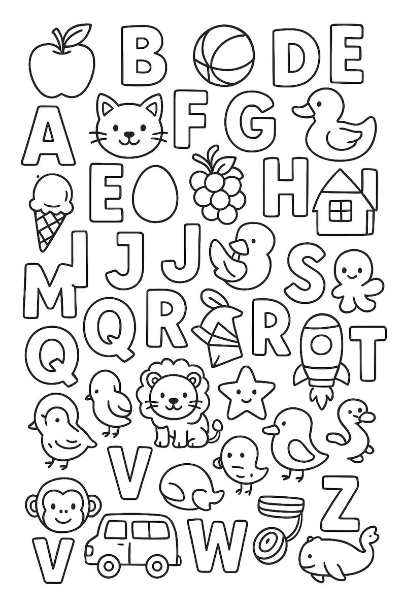 Kids ABC Coloring Page | Printable Alphabet Outline (digital Download ...