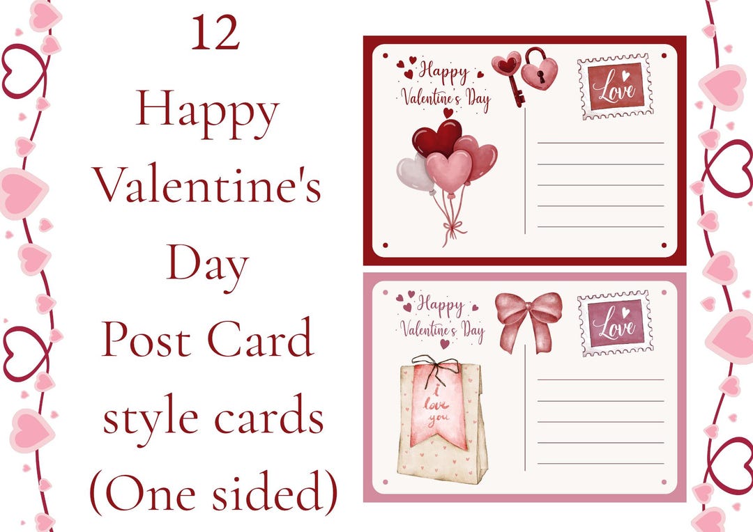 Valentine’s Day Postcard Set | Printable Postcards | Instant Download ...