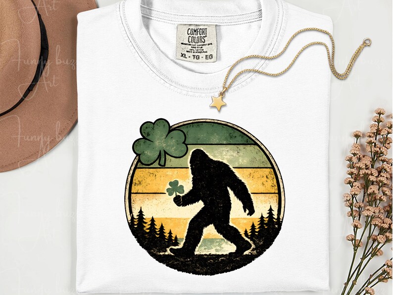 Retro Bigfoot Shamrock PNG, Sasquatch St Patrick’s Day Shirt, Funny ...