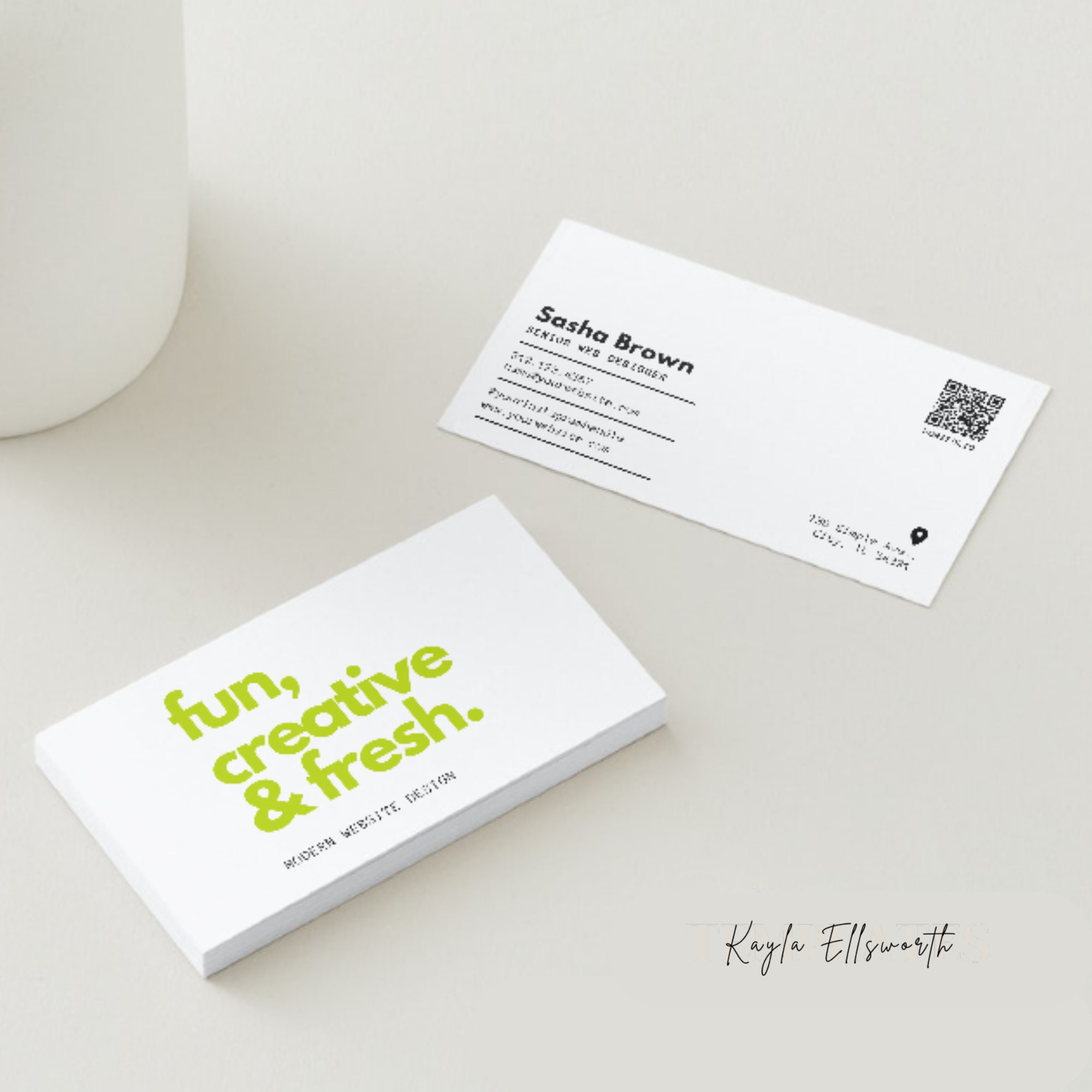 Colorful Business Card Template With QR Code, Tagline, Instant Download ...
