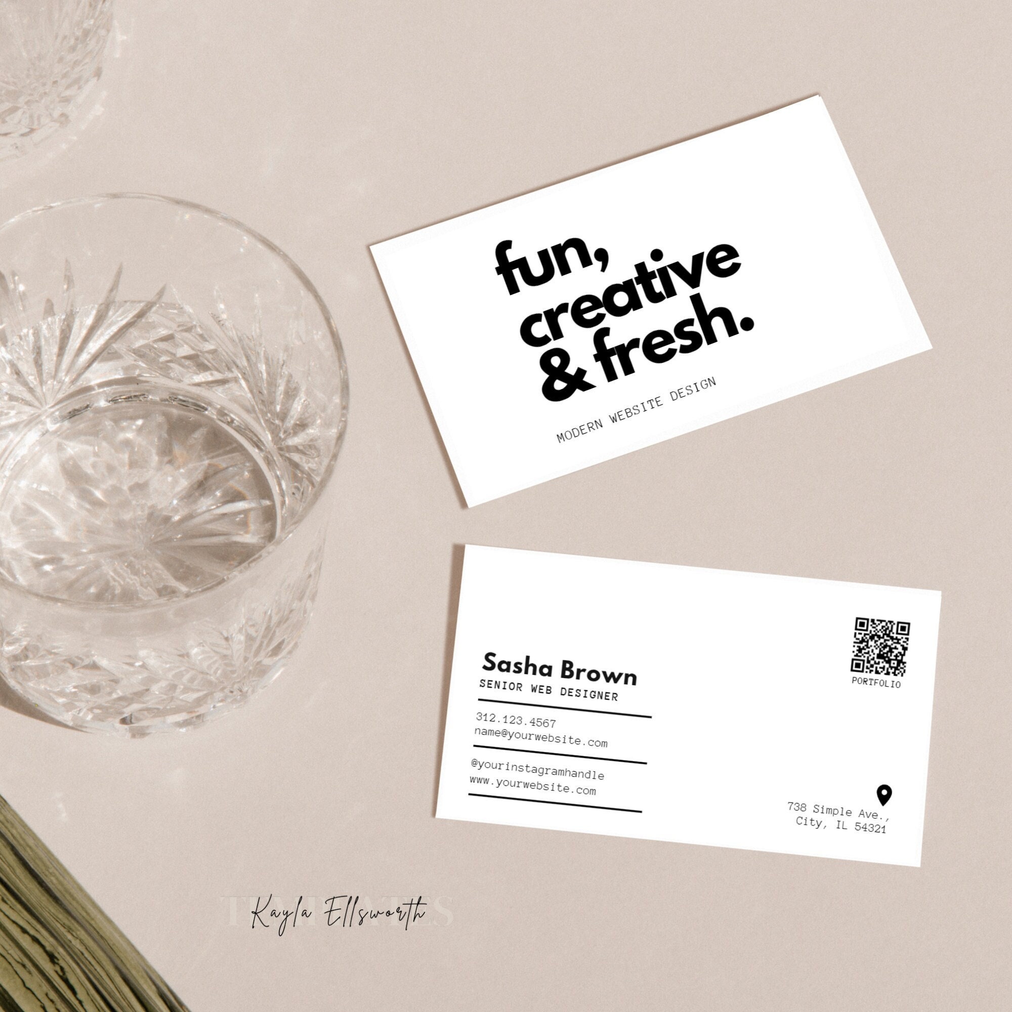 Colorful Business Card Template With QR Code, Tagline, Instant Download ...