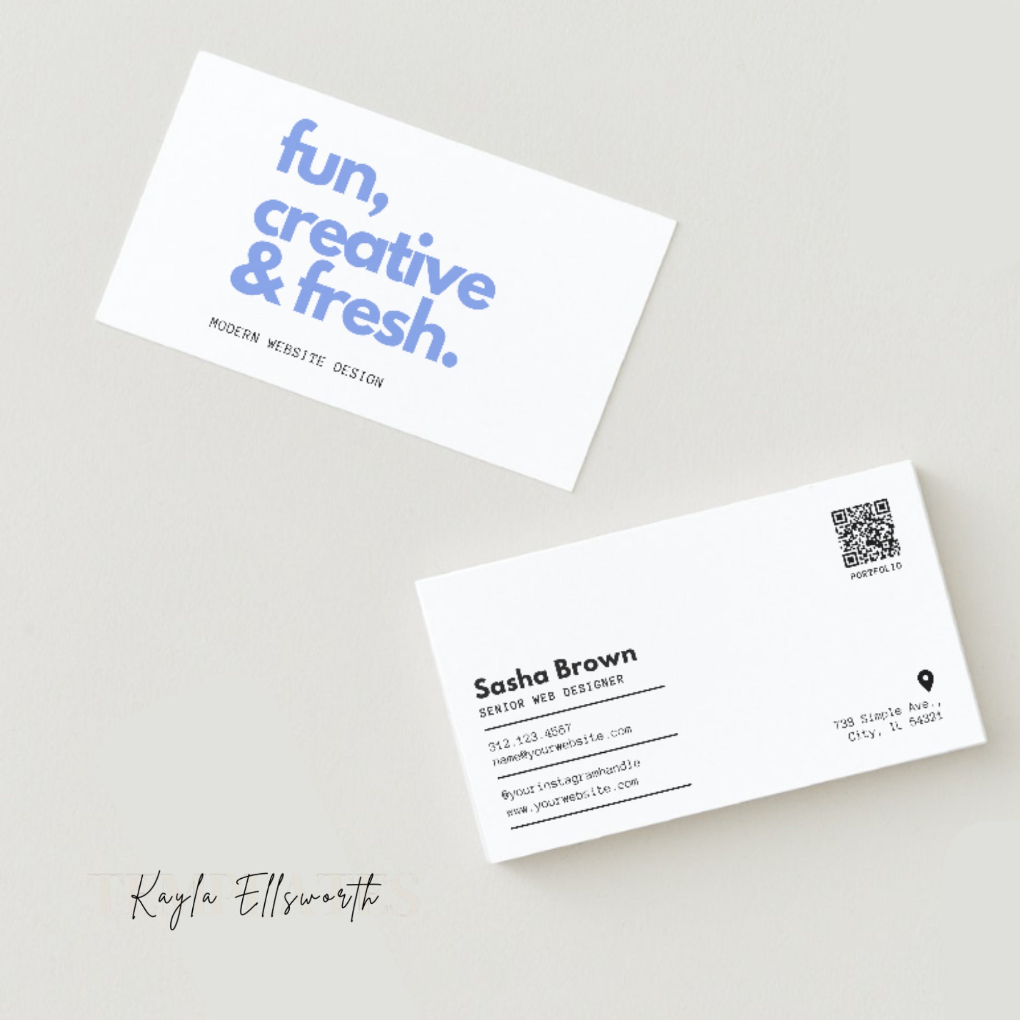 Colorful Business Card Template With QR Code, Tagline, Instant Download ...