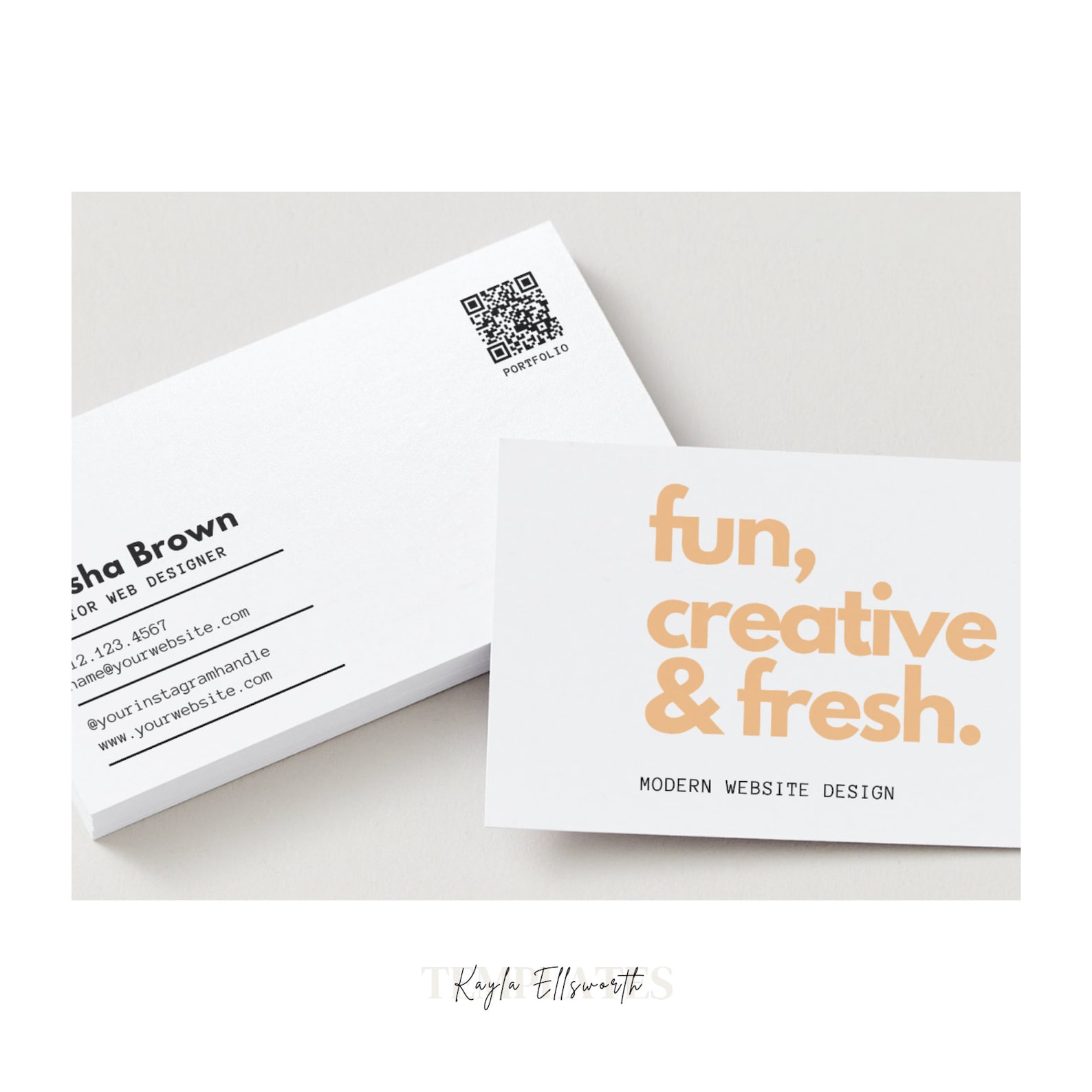 Colorful Business Card Template With QR Code, Tagline, Instant Download ...