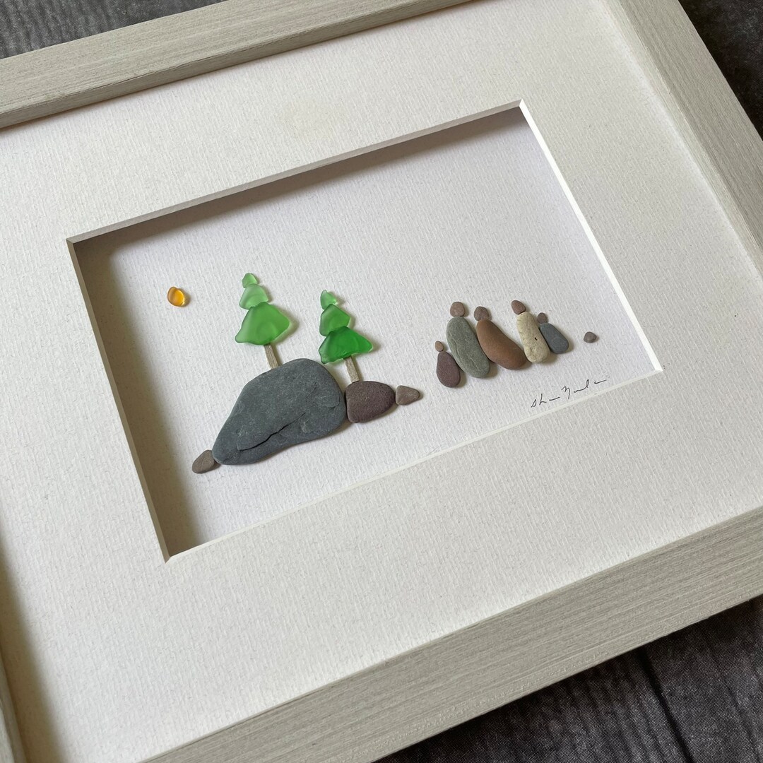 Pebble Art, 8 by 10, Sharon Nowlan Original, Couple With Three Children ...