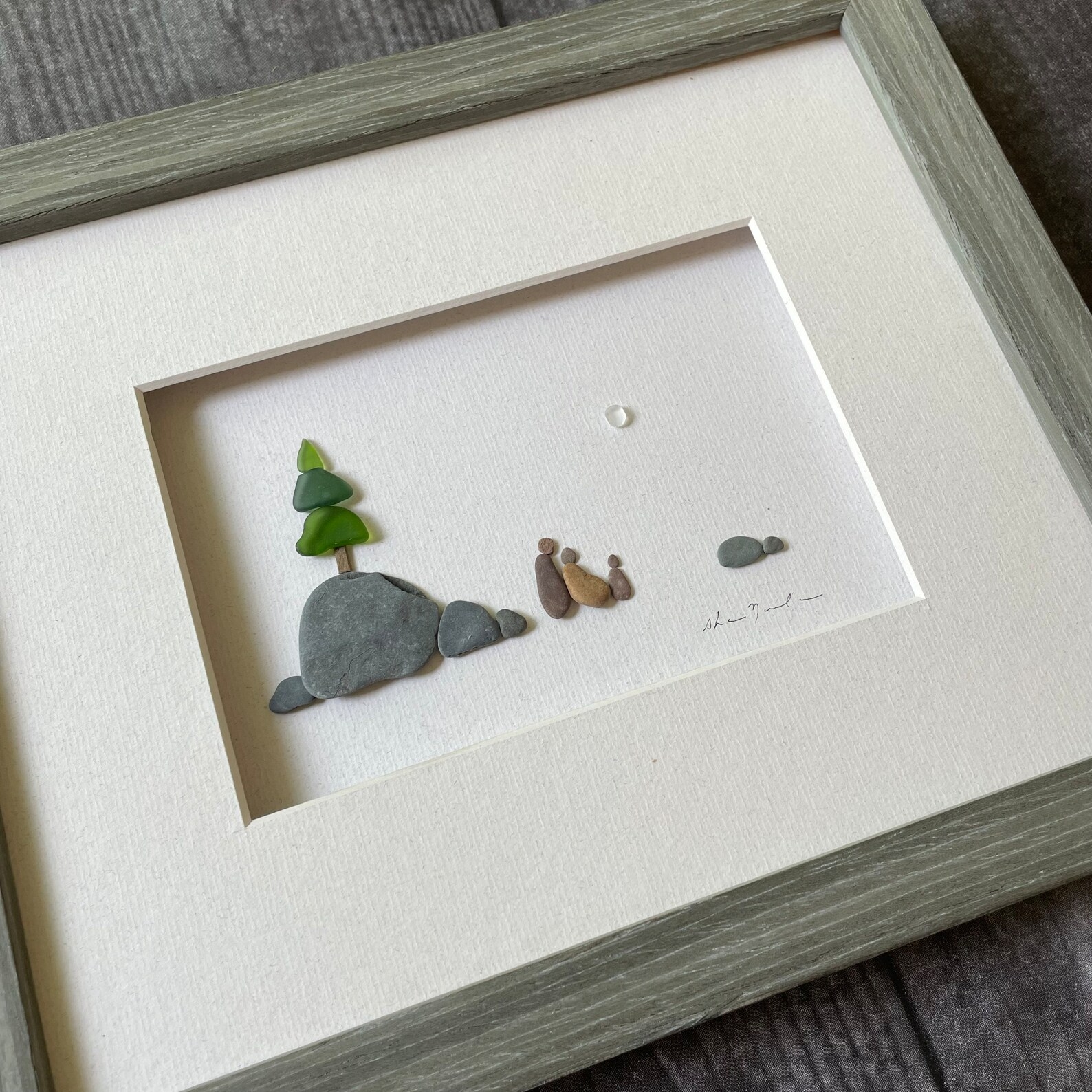 Pebble Art 8 by 10 Sharon Nowlan Family of Three on a Log - Etsy