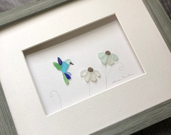 Seaglass Hummingbird and Floral Art, 8 by 10 - Etsy