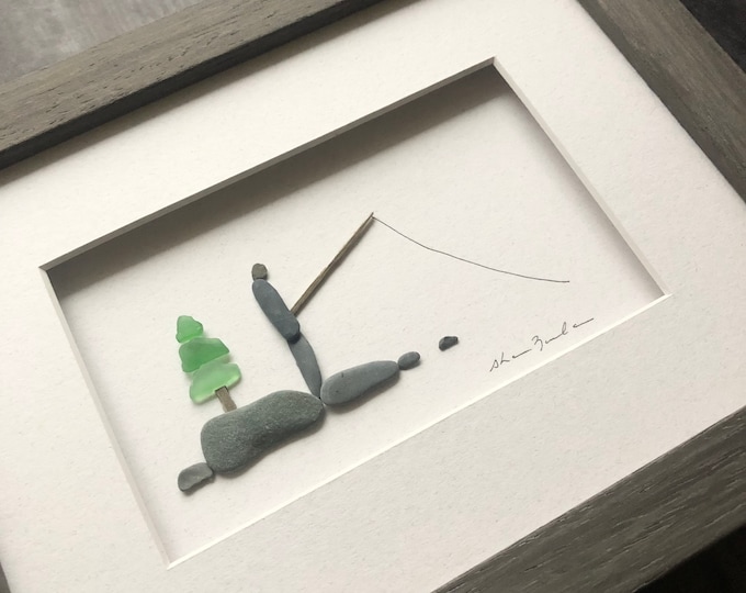 Fishing Pebble Art 6 by 8, Gift for Him - Etsy