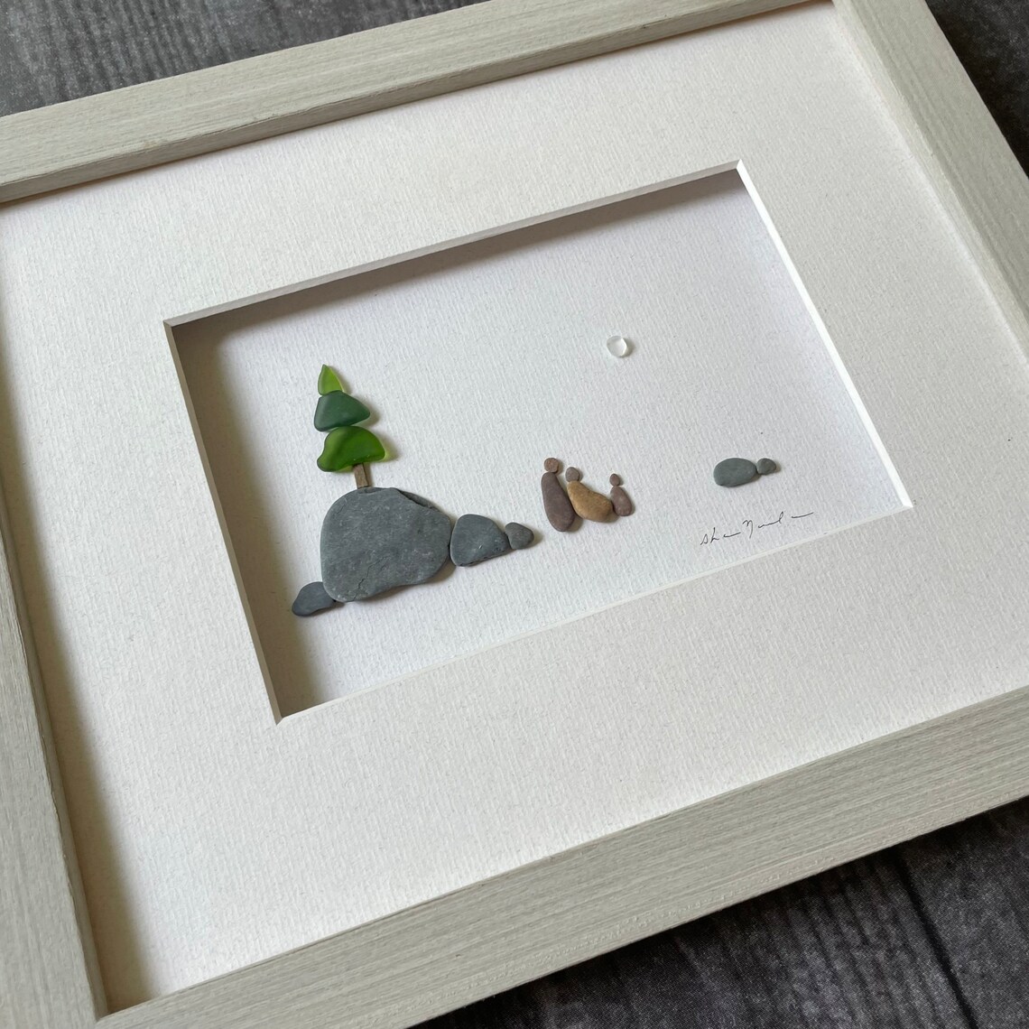 Pebble Art 8 by 10 Sharon Nowlan Family of Three on a Log - Etsy