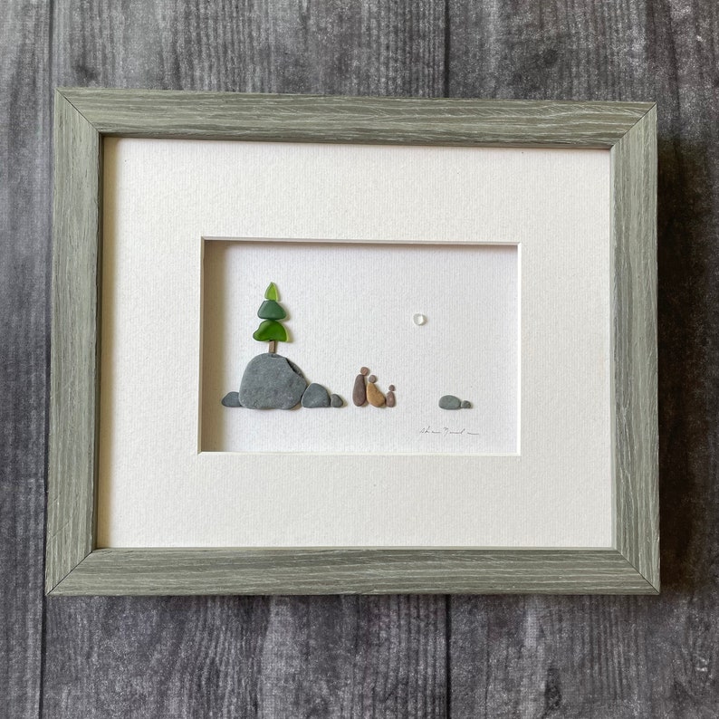 Pebble Art 8 by 10 Sharon Nowlan Family of Three on a Log - Etsy
