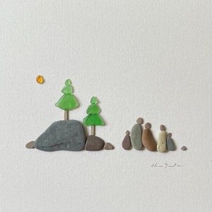 Pebble Art, 8 by 10, Sharon Nowlan Original, Couple With Three Children ...