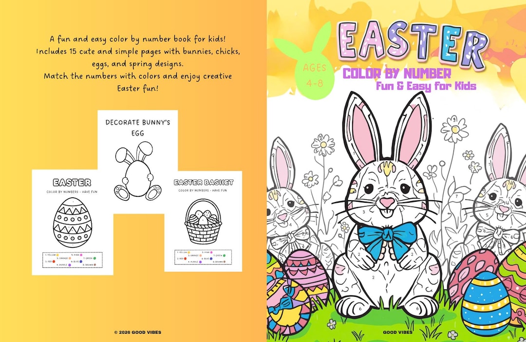 Easter Color by Number Book for Kids | Printable Bunny, Chick & Egg ...