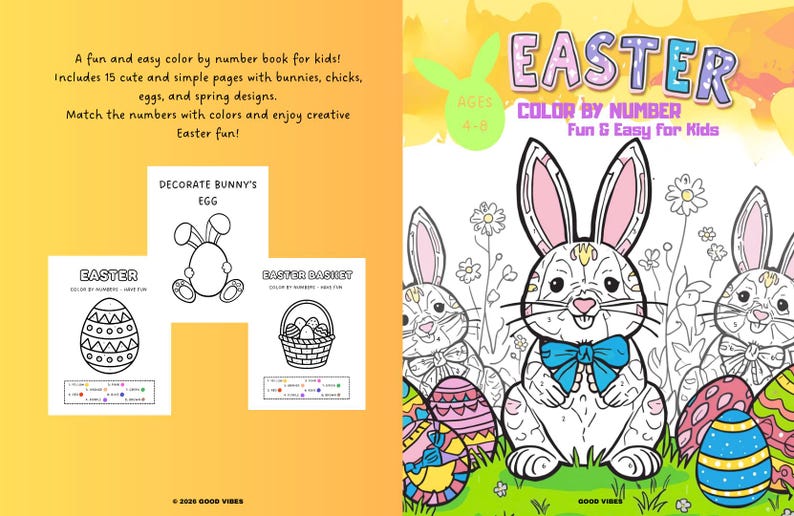 Easter Color by Number Book for Kids | Printable Bunny, Chick & Egg ...