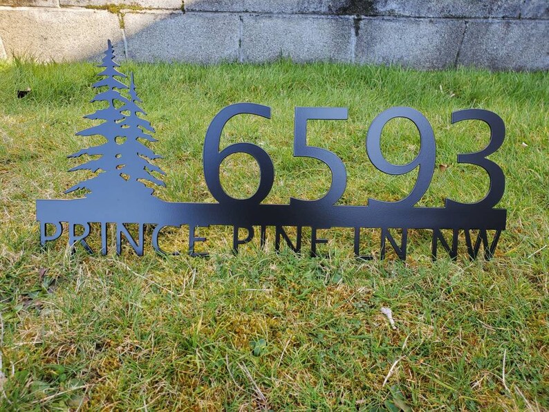 Custom Metal Home House Address Sign With Tree for Rock or | Etsy