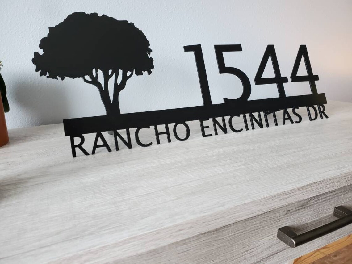 Custom Metal Home House Address Sign With Tree for Your Rock | Etsy
