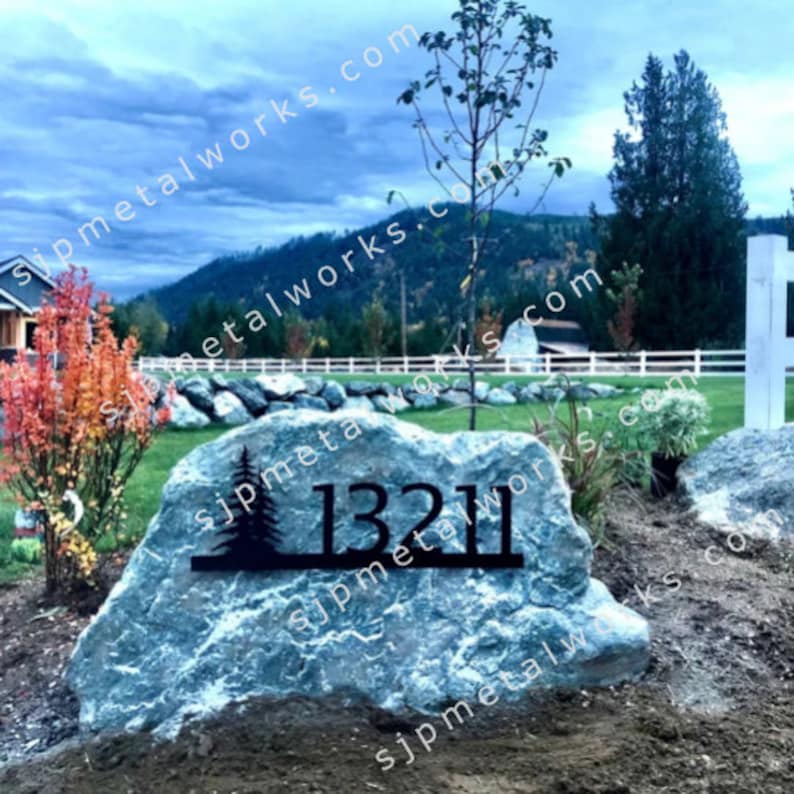 Custom Metal Home House Address Sign With Tree for Rock or - Etsy