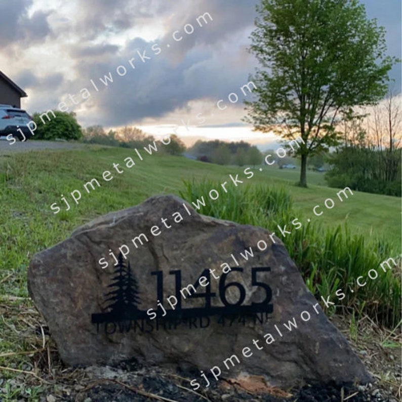 Custom Metal Home House Address Sign With Tree for Rock or - Etsy