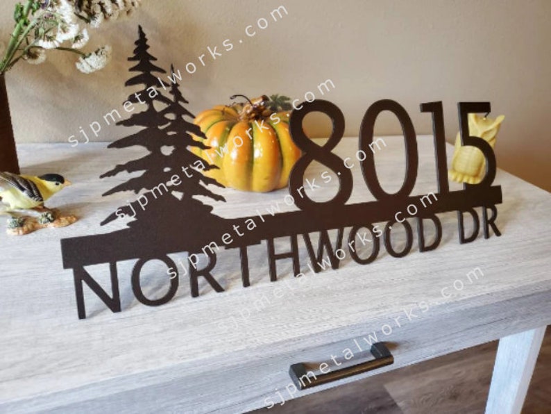 Custom Metal Home House Address Sign With Tree for Rock or - Etsy