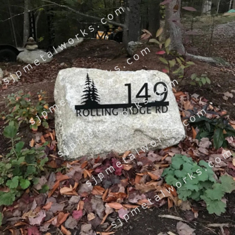 Custom Metal Home House Address Sign With Tree for Rock or - Etsy