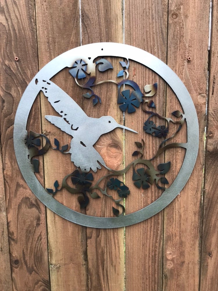 Custom metal humming bird sign monogram flower | Etsy