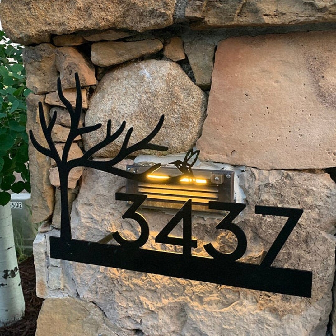 Custom Metal Tree Humming Bird Home House Address Sign for Your Rock or ...