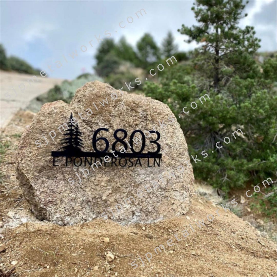 Custom Metal Home House Address Sign With Tree for Rock or Wall - Etsy