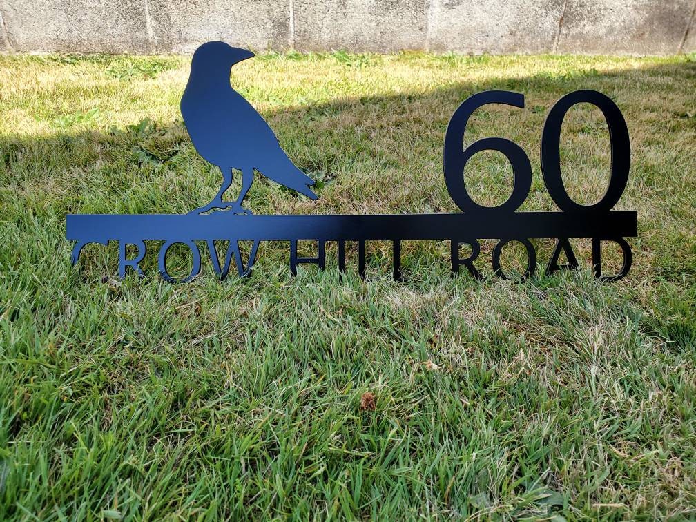 Custom metal bird crow home house address sign for your rock | Etsy