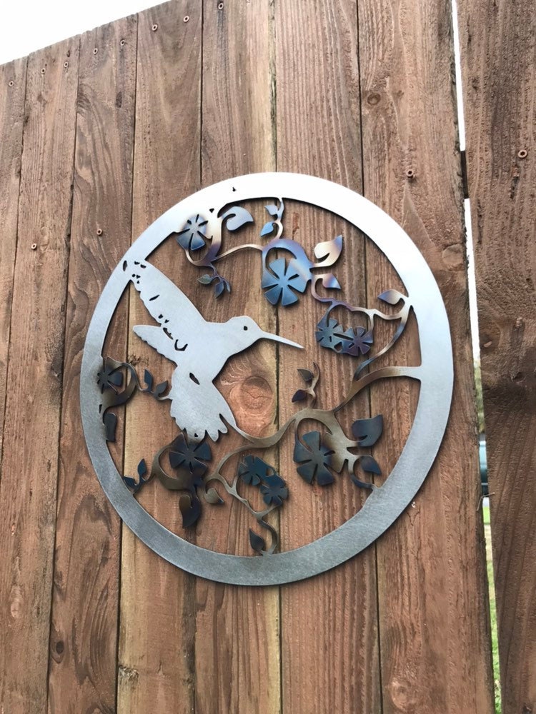 Custom metal humming bird sign monogram flower | Etsy