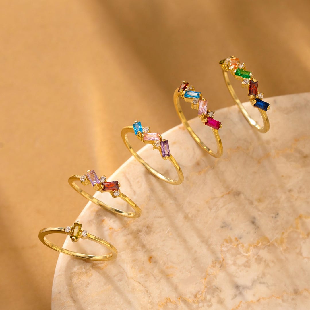 Family Birthstone Ring, Custom Multi Stone Ring, Personalized Gold ...