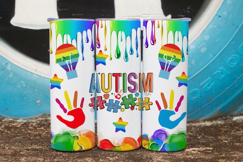 Autism Awareness Tumbler Wrap PNG – 20oz Skinny Sublimation Design ...
