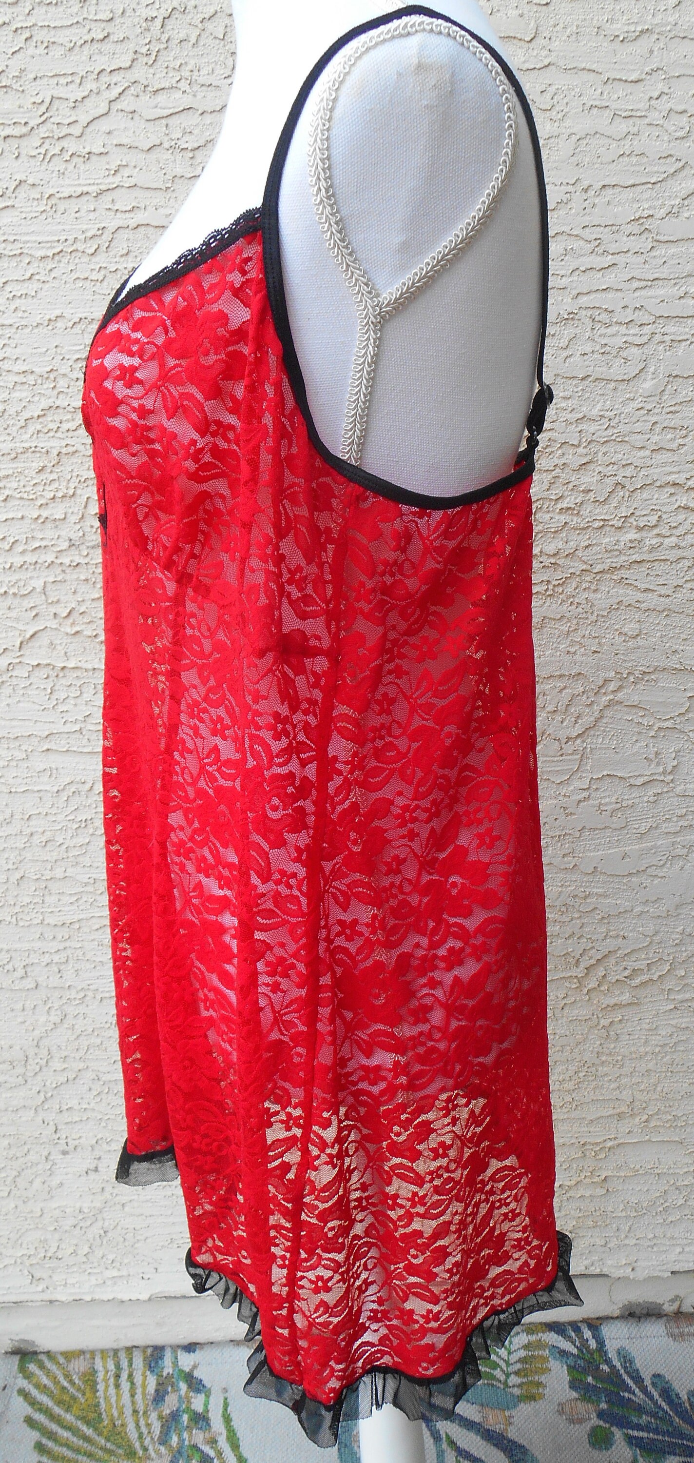 Red Lace Night Gown Negligee Sheer Lacy Secret Treasures | Etsy