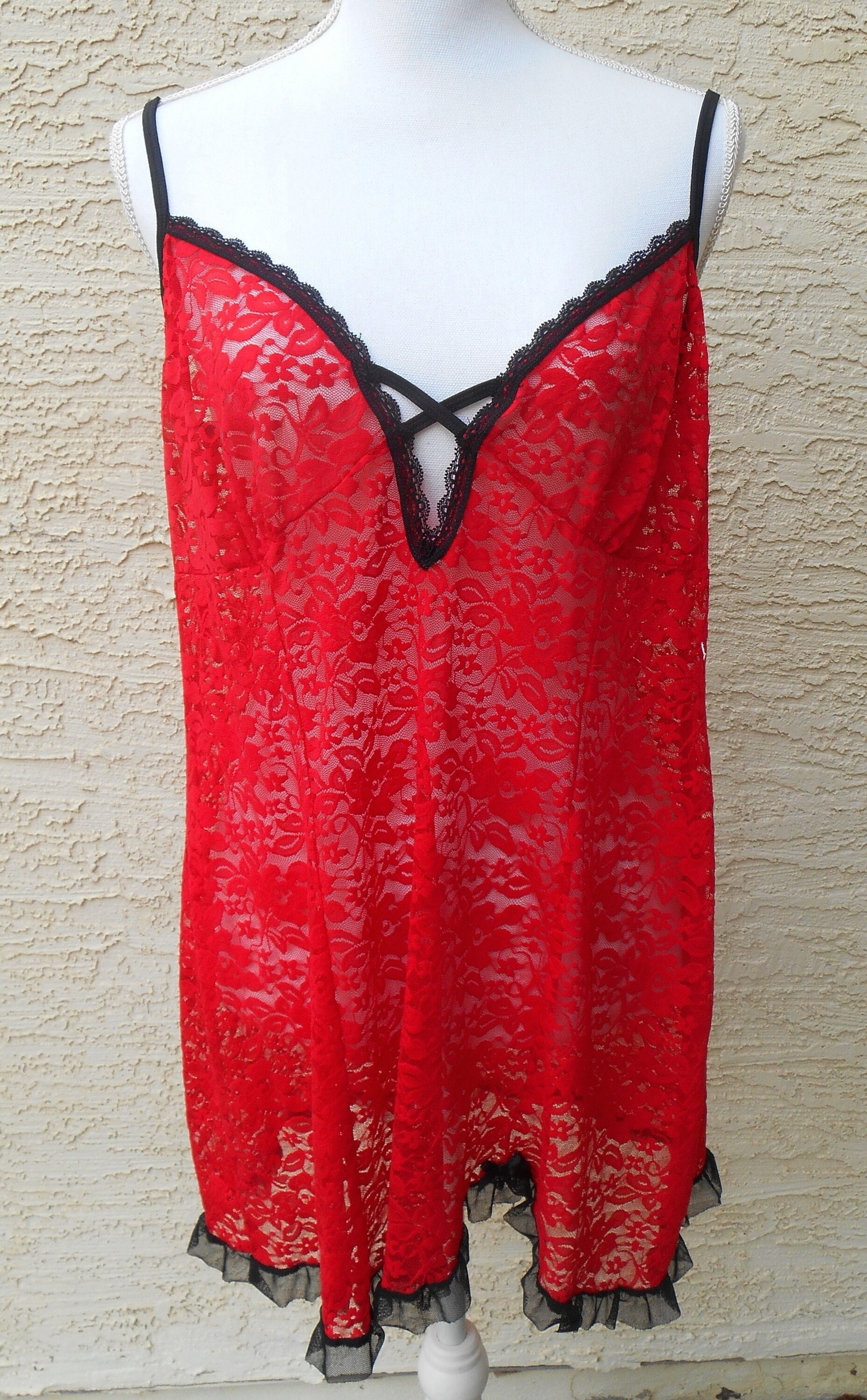Red Lace Night Gown Negligee Sheer Lacy Secret Treasures - Etsy UK