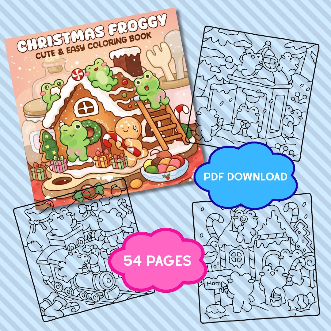 Christmas Froggy Coloring Book, Cute and Cozy Digital Coloring Pages ...