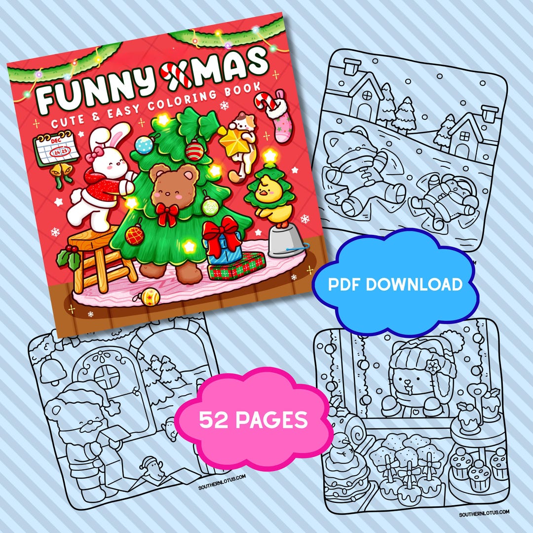 Christmas Coloring Book, Cute and Cozy Digital Coloring Pages, Instant ...