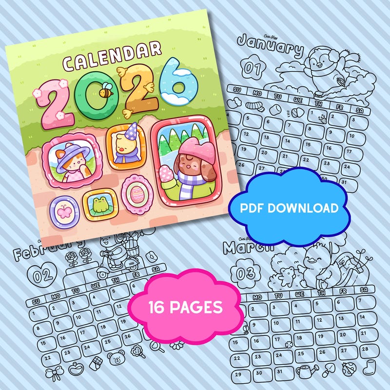 Cute Coloring Book Calendar - Etsy UK