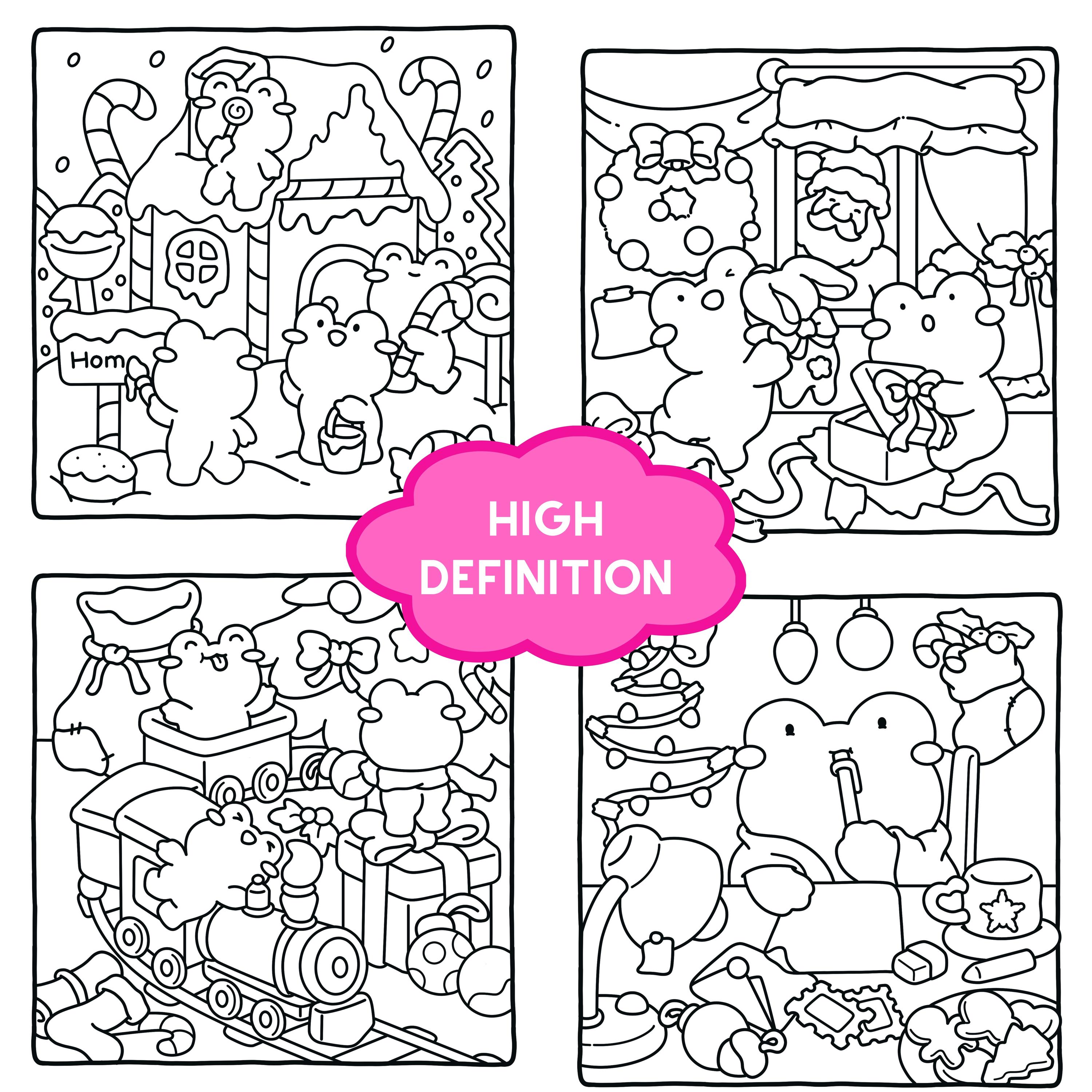 Christmas Froggy Coloring Book, Cute and Cozy Digital Coloring Pages ...