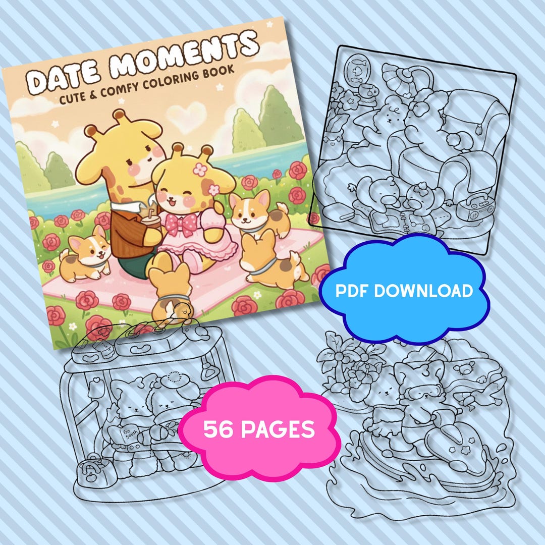 Date Moments Coloring Book, Cute and Cozy Digital Coloring Pages ...