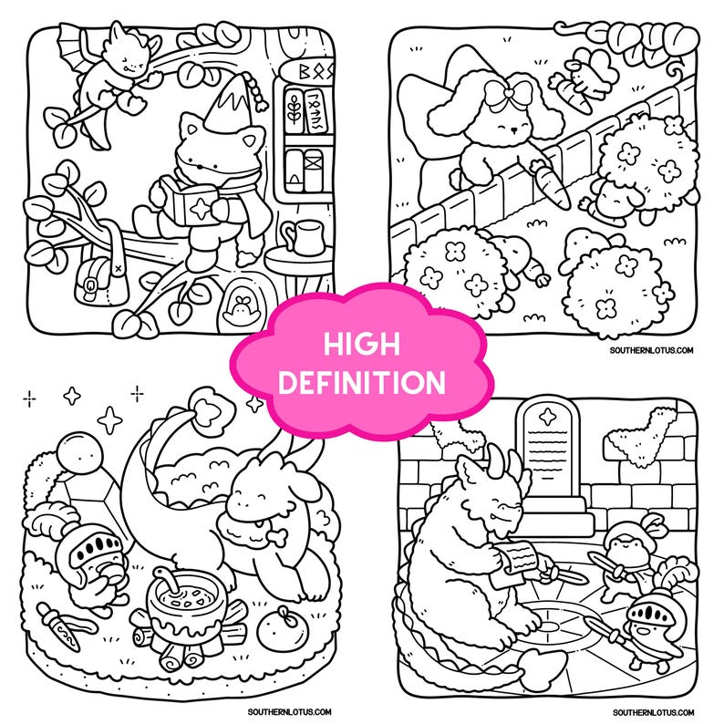 Magic Coloring Book, Cute and Cozy Digital Coloring Pages, Instant ...