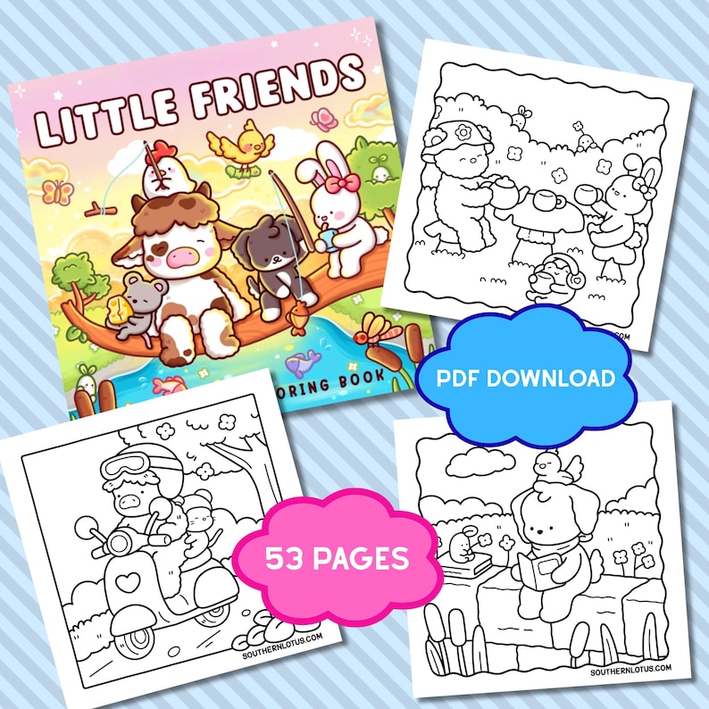 Little Friends Coloring Book, Cute and Cozy Digital Coloring Pages ...