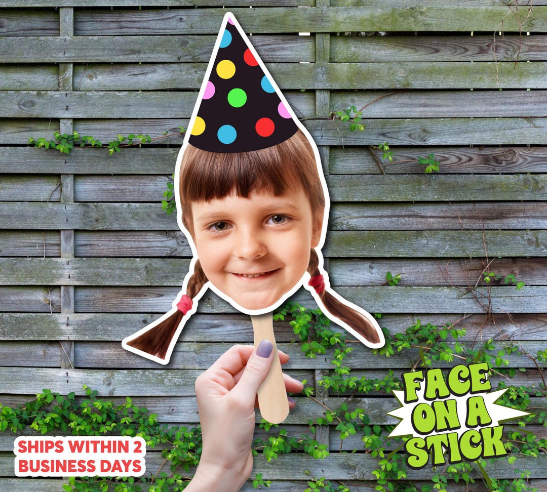 Kids Birthday Hat Face on a Stick | Custom Birthday Face Cutout ...