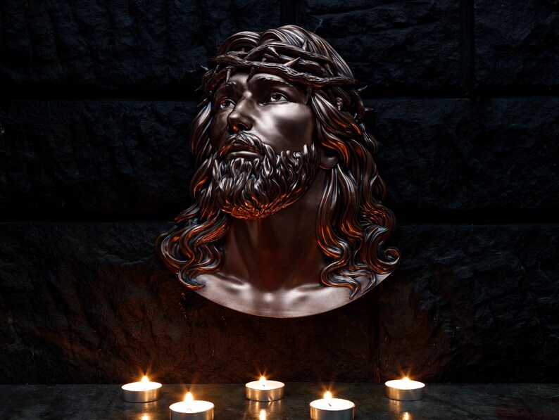 Cold Cast Copper Jesus Bust, Christian Wall Sculpture, 13.8" - Etsy