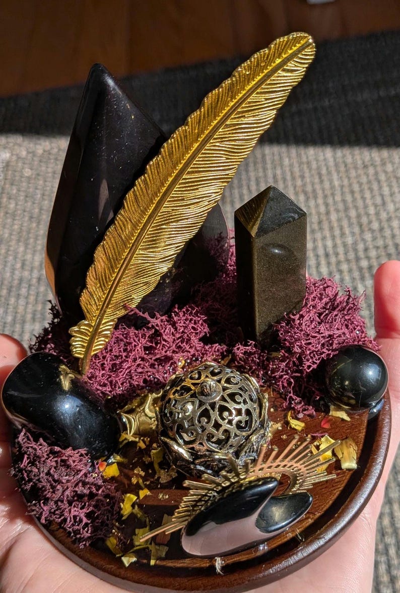 Obsidian and Gold Mini Altar - Ancestor Offering Tea Light and Incense ...