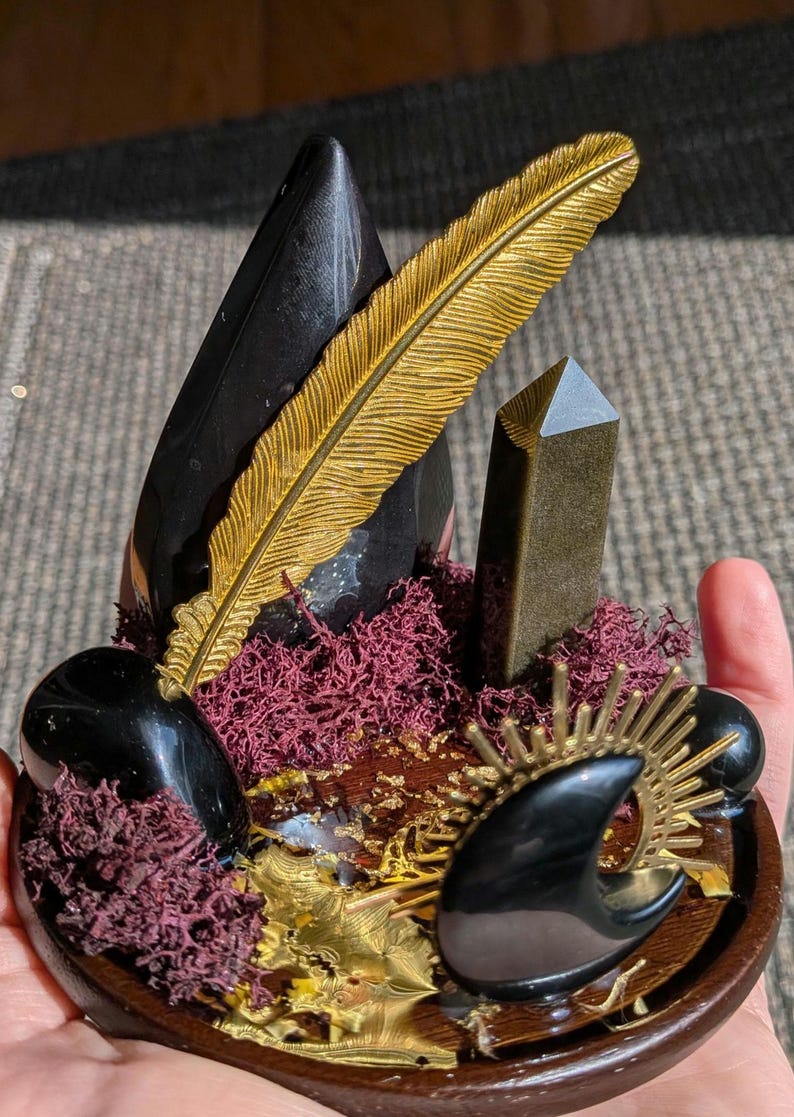 Obsidian and Gold Mini Altar - Ancestor Offering Tea Light and Incense ...