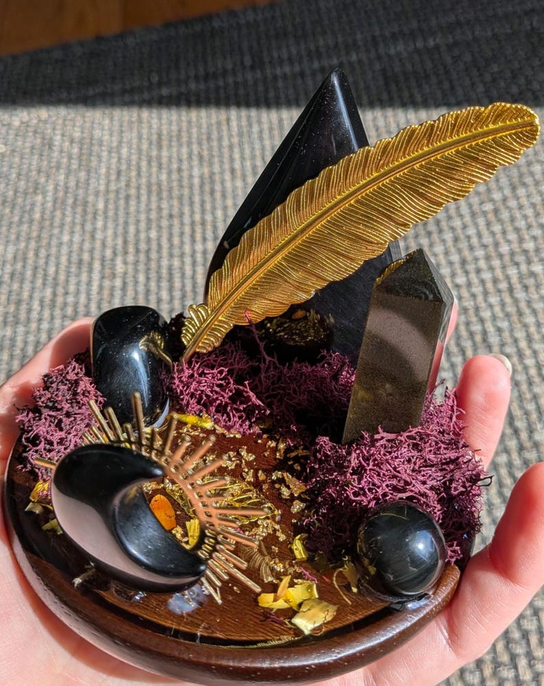 Obsidian and Gold Mini Altar - Ancestor Offering Tea Light and Incense ...