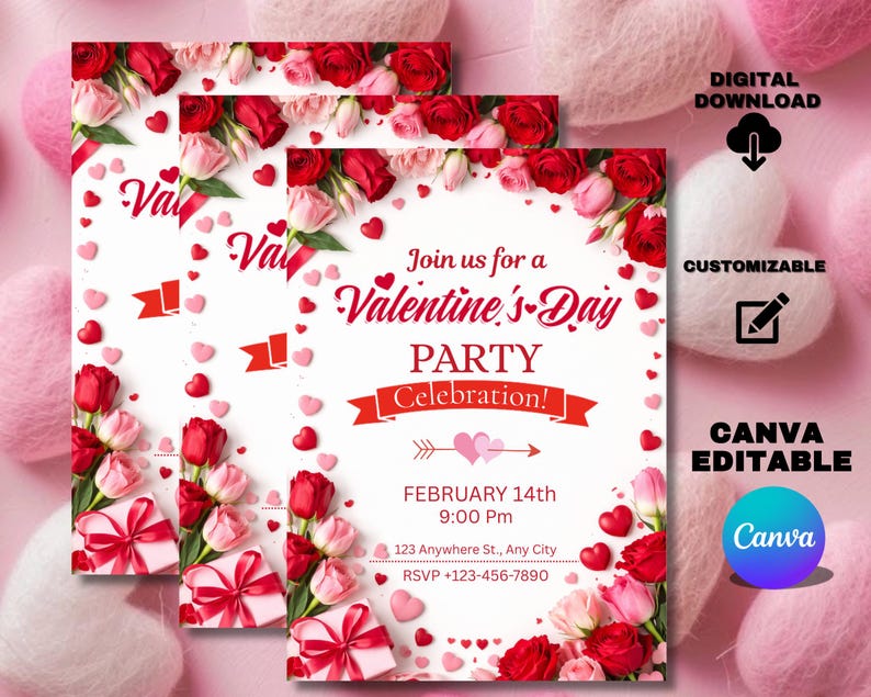 Editable Valentine's Day Party Invitation | Printable Valentine Dinner ...