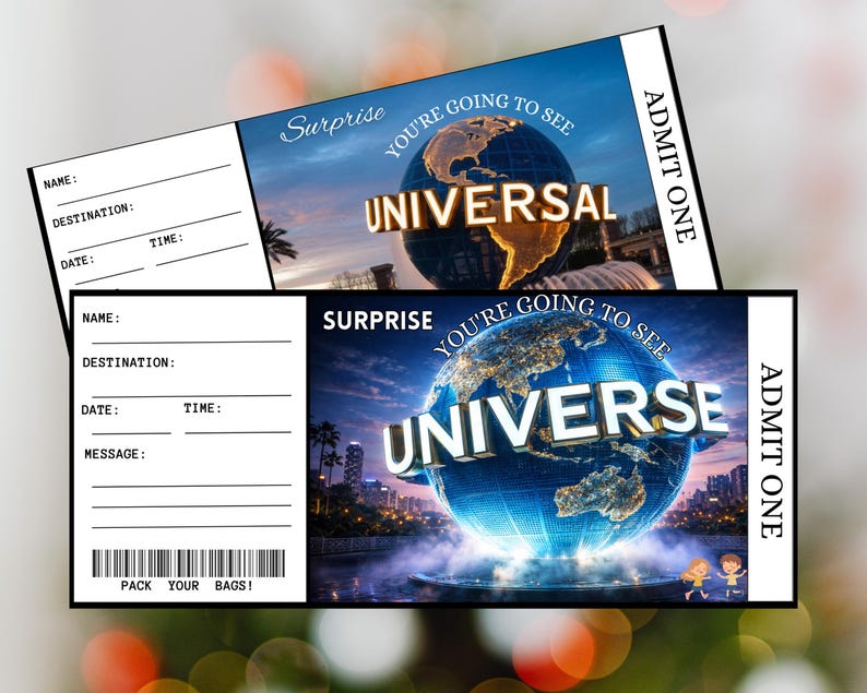 Universal Studios Trip Ticket Theme Park Surprise Vacation Reveal ...