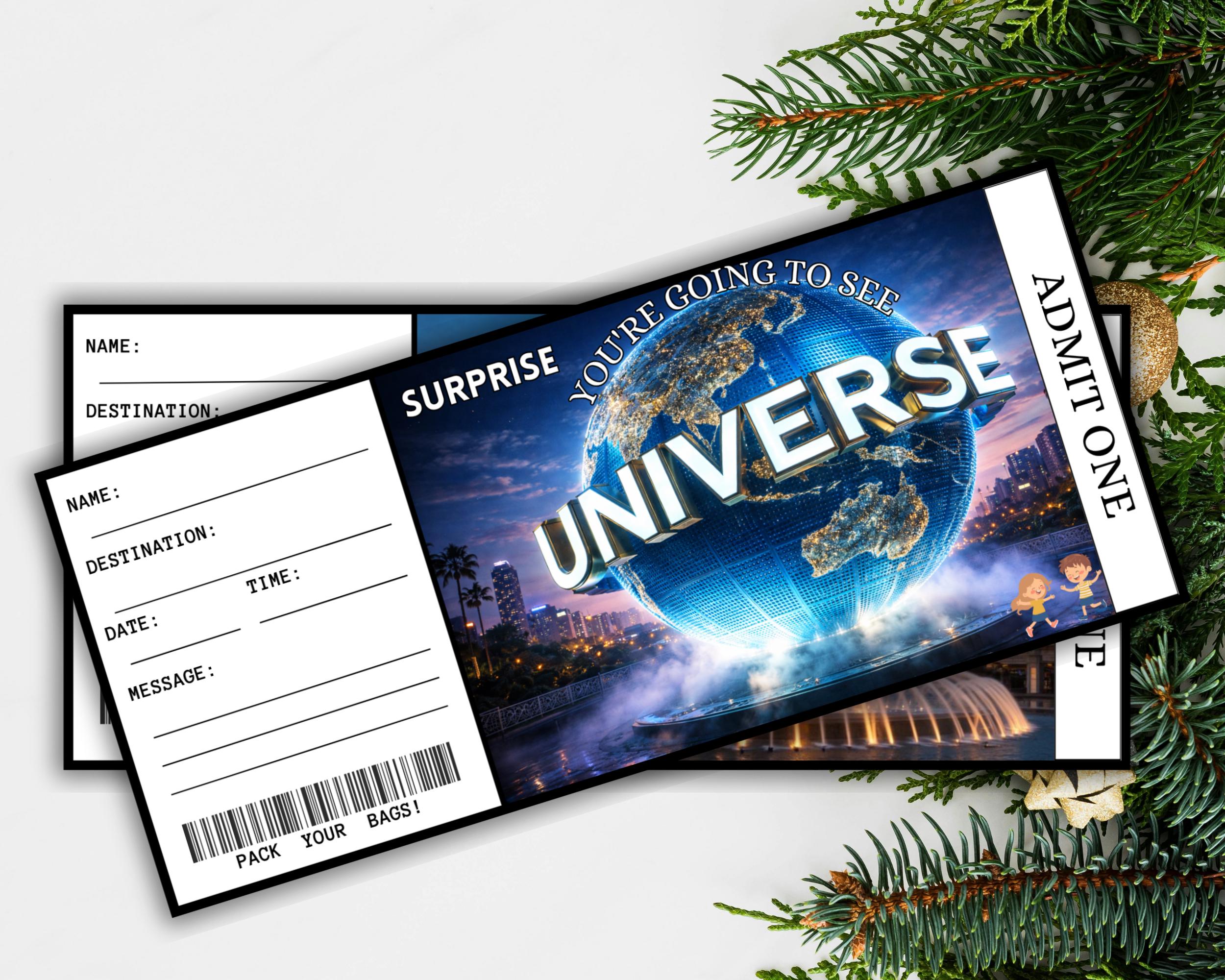 Universal Studios Trip Ticket Theme Park Surprise Vacation Reveal ...
