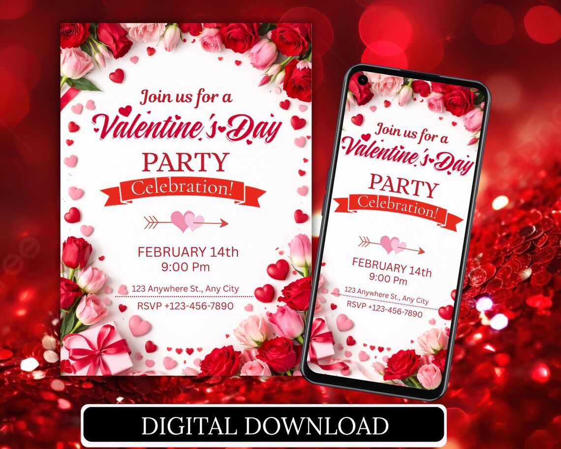 Editable Valentine's Day Party Invitation | Printable Valentine Dinner ...