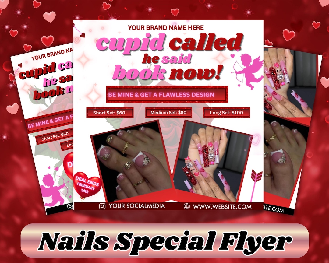 Editable Nail Special Flyer ,february Booking Poster, Valentine Nail ...