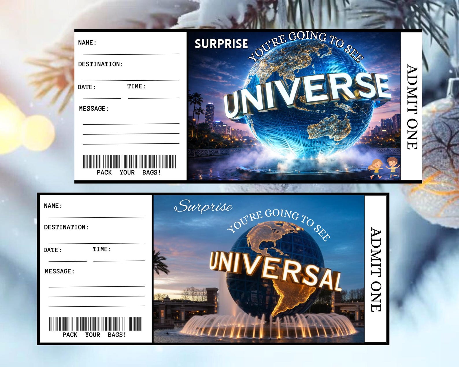 Universal Studios Trip Ticket Theme Park Surprise Vacation Reveal ...